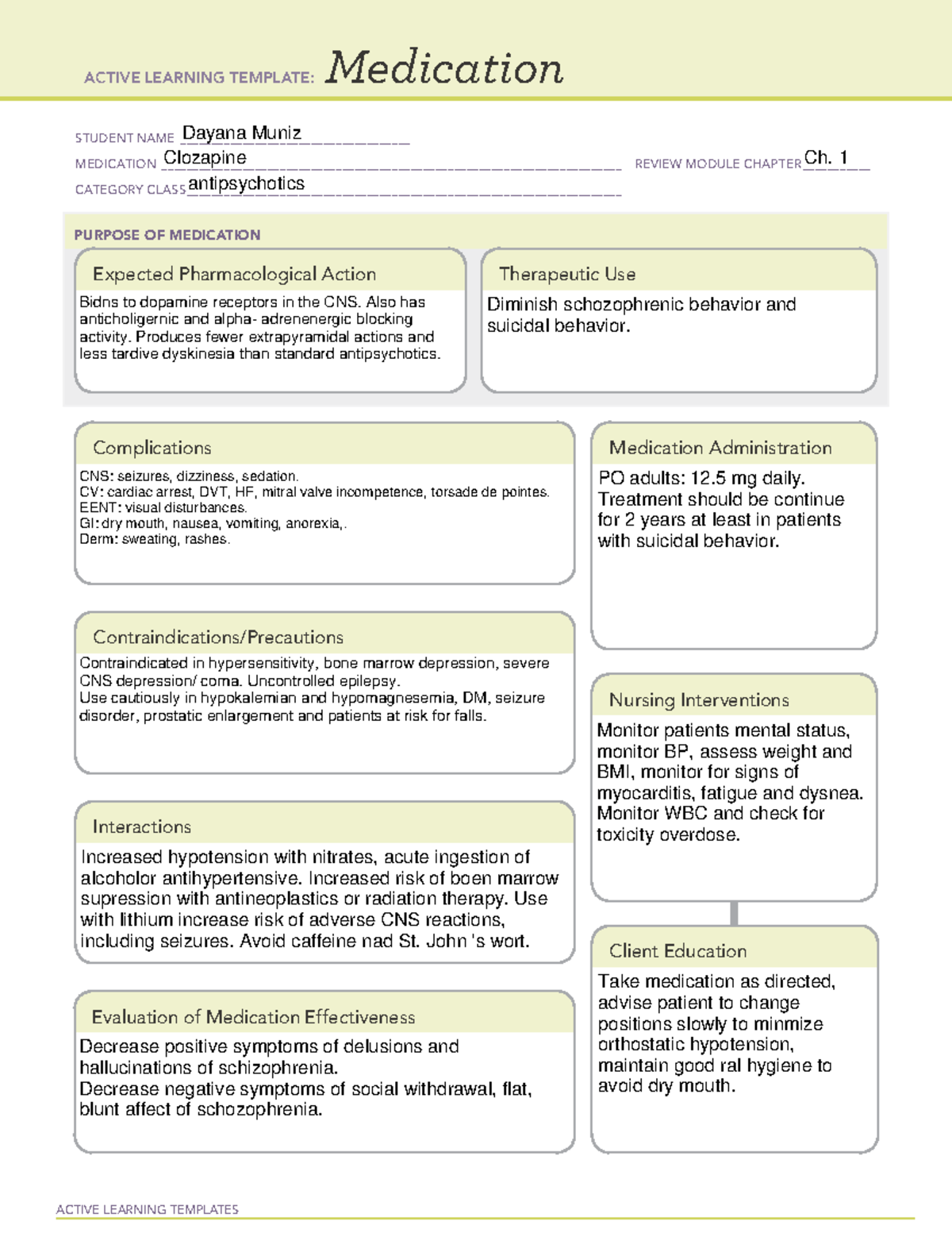 Clozapine (Ch. 1) Active Learning Template for Mental Health Nursing ...
