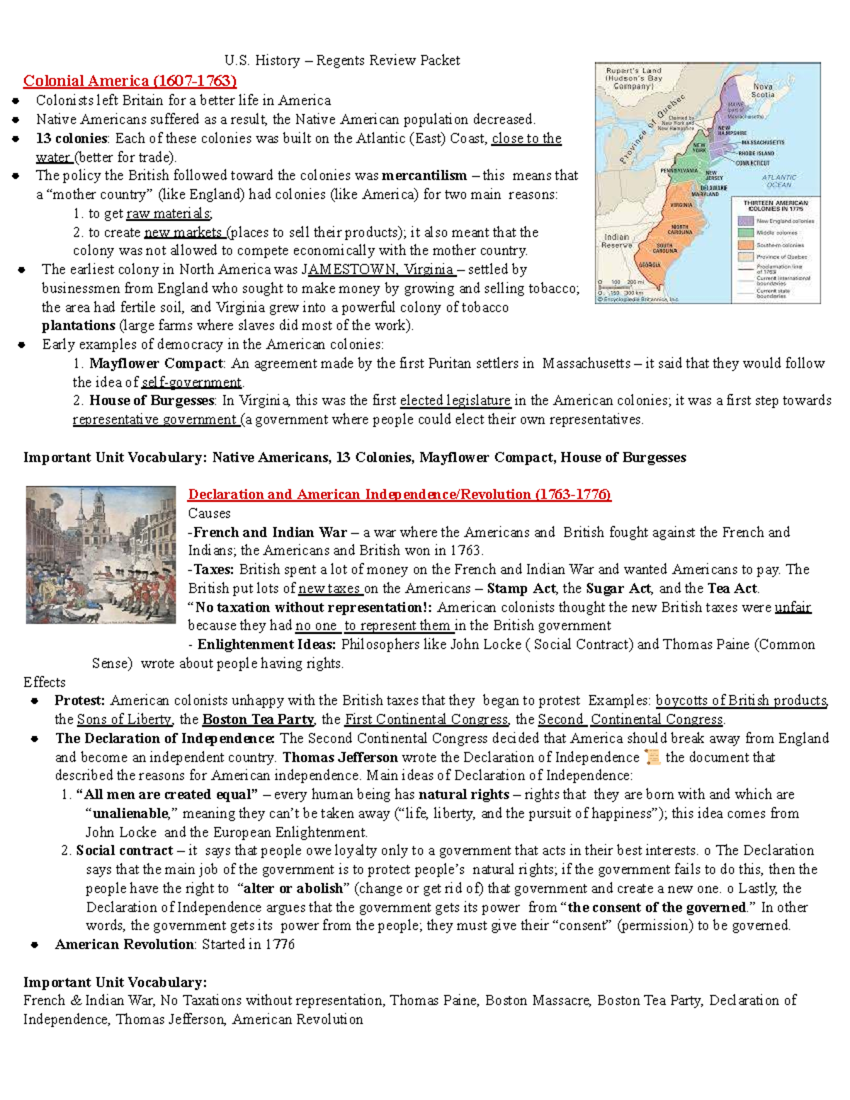 U.S. History Regents Review Packet: Key Events & Vocabulary Overview ...