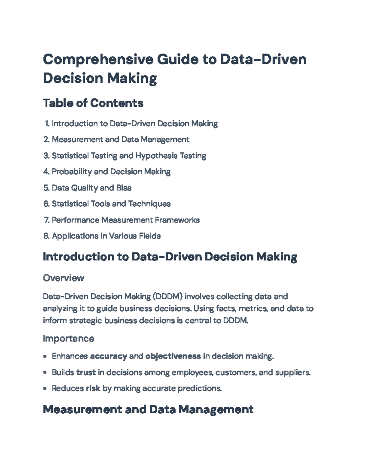 Comprehensive DDDM Guide: Enhancing Decision-Making with Data - Studocu