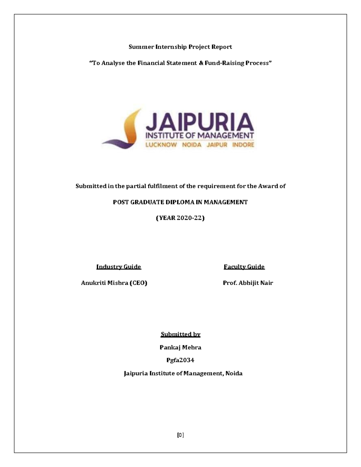 Summer Internship Project Report: Financial Statement Analysis ...