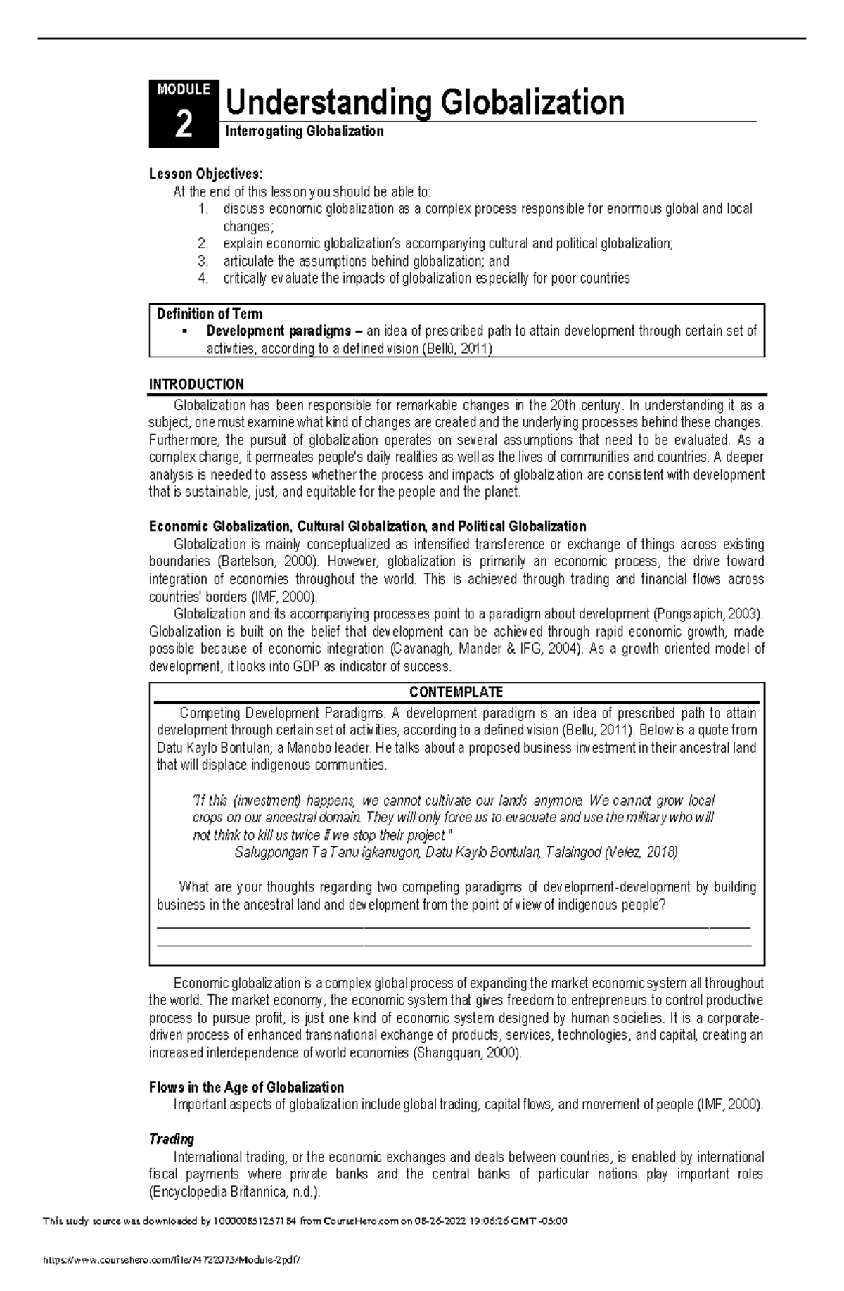 Module 2 - Practice Material - MODULE Understanding Globalization 2 ...