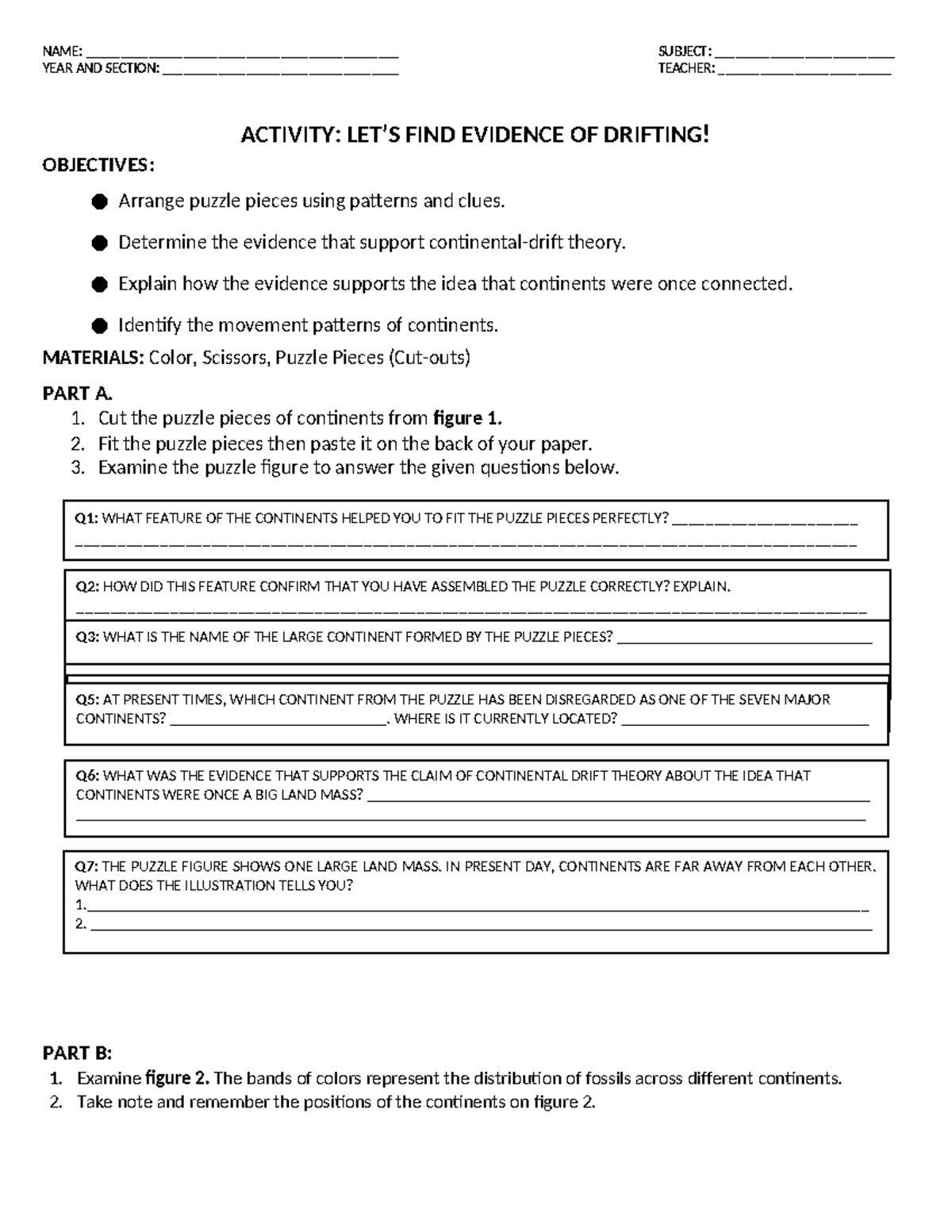 Evidences of Continental Drift: Puzzle Activity Guide - Studocu