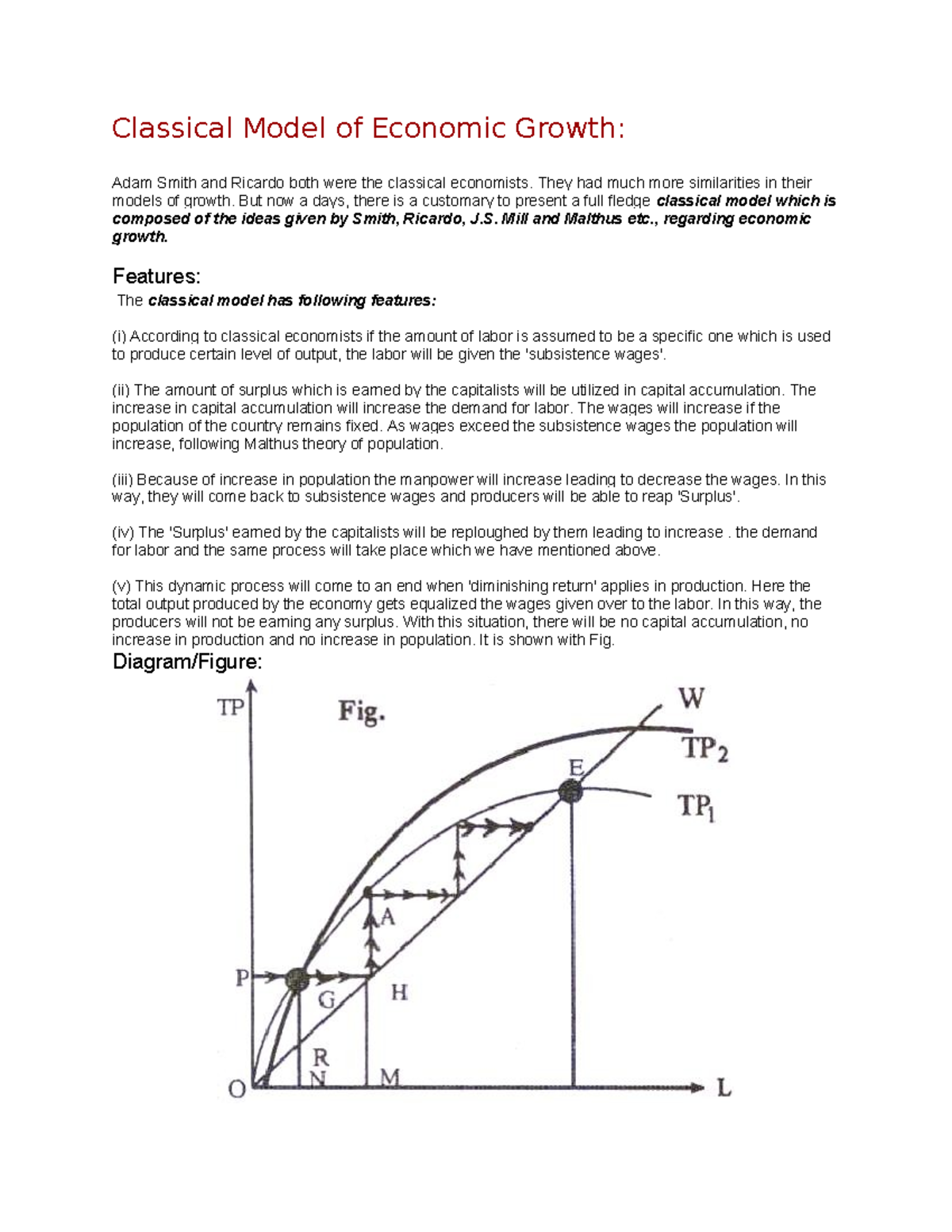 Full fledge classical model of economic growth - Classical Model of ...