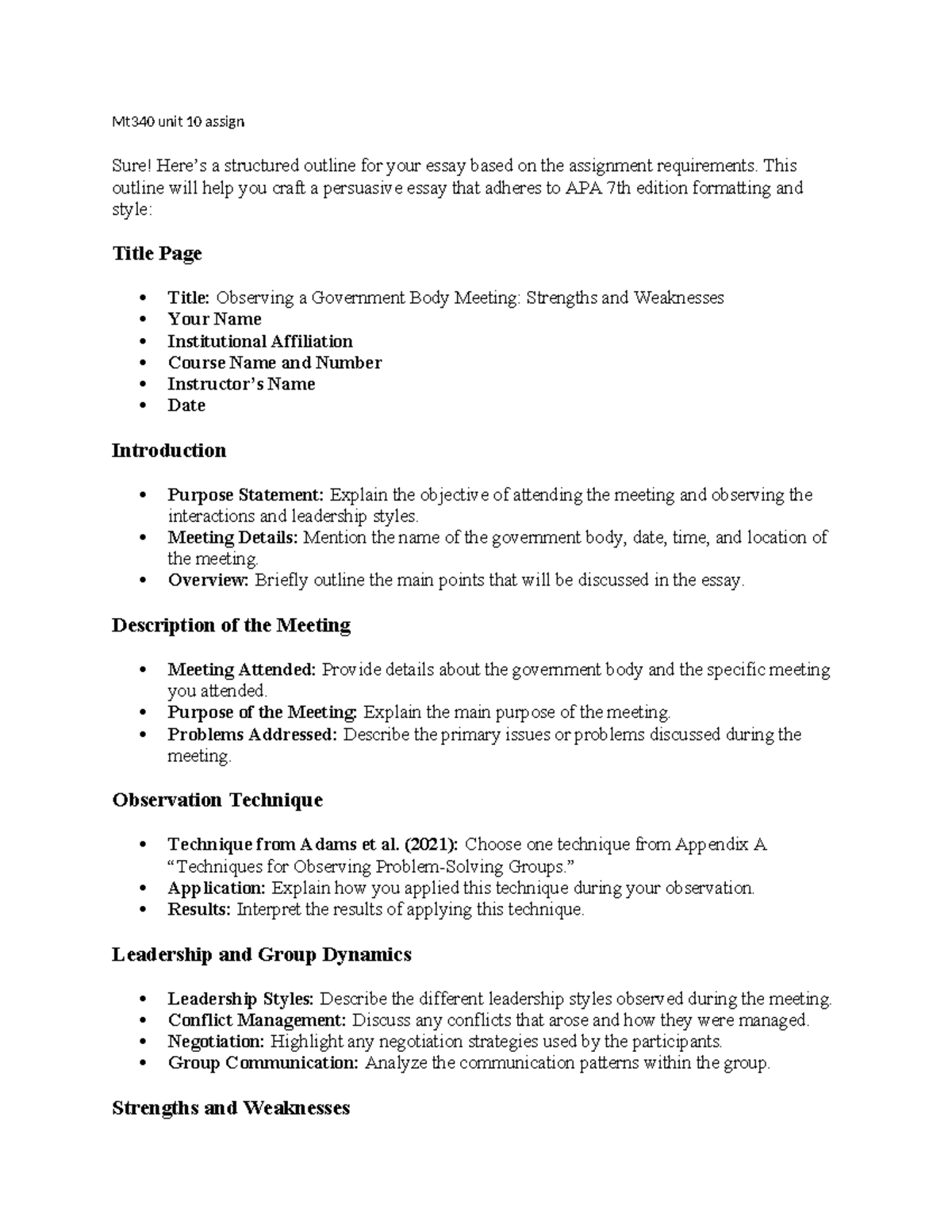 MT340 Unit 10 Assignment: Observing Leadership in School Board Meetings ...