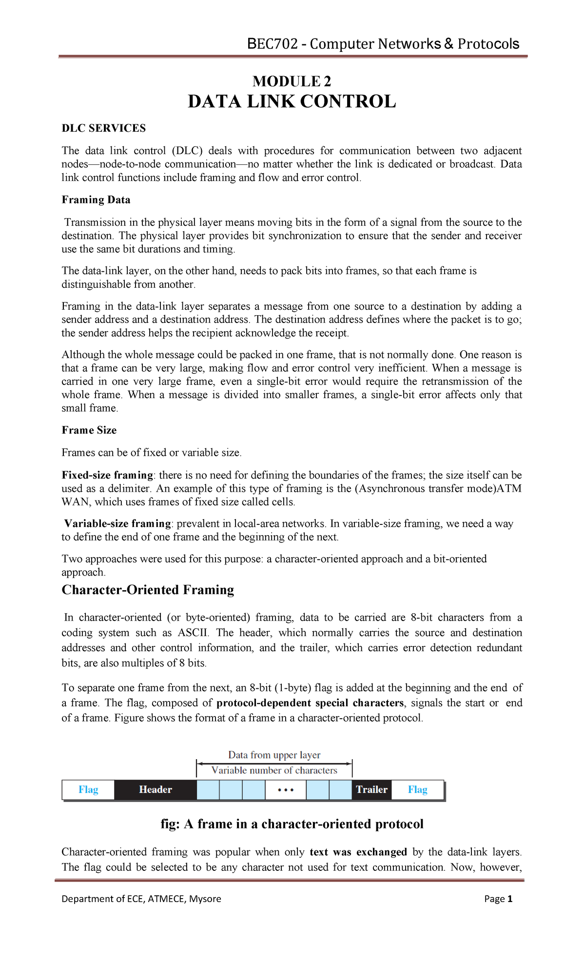BEC702 Computer Networks Protocols: Module 2 - Data Link Control Services - Studocu