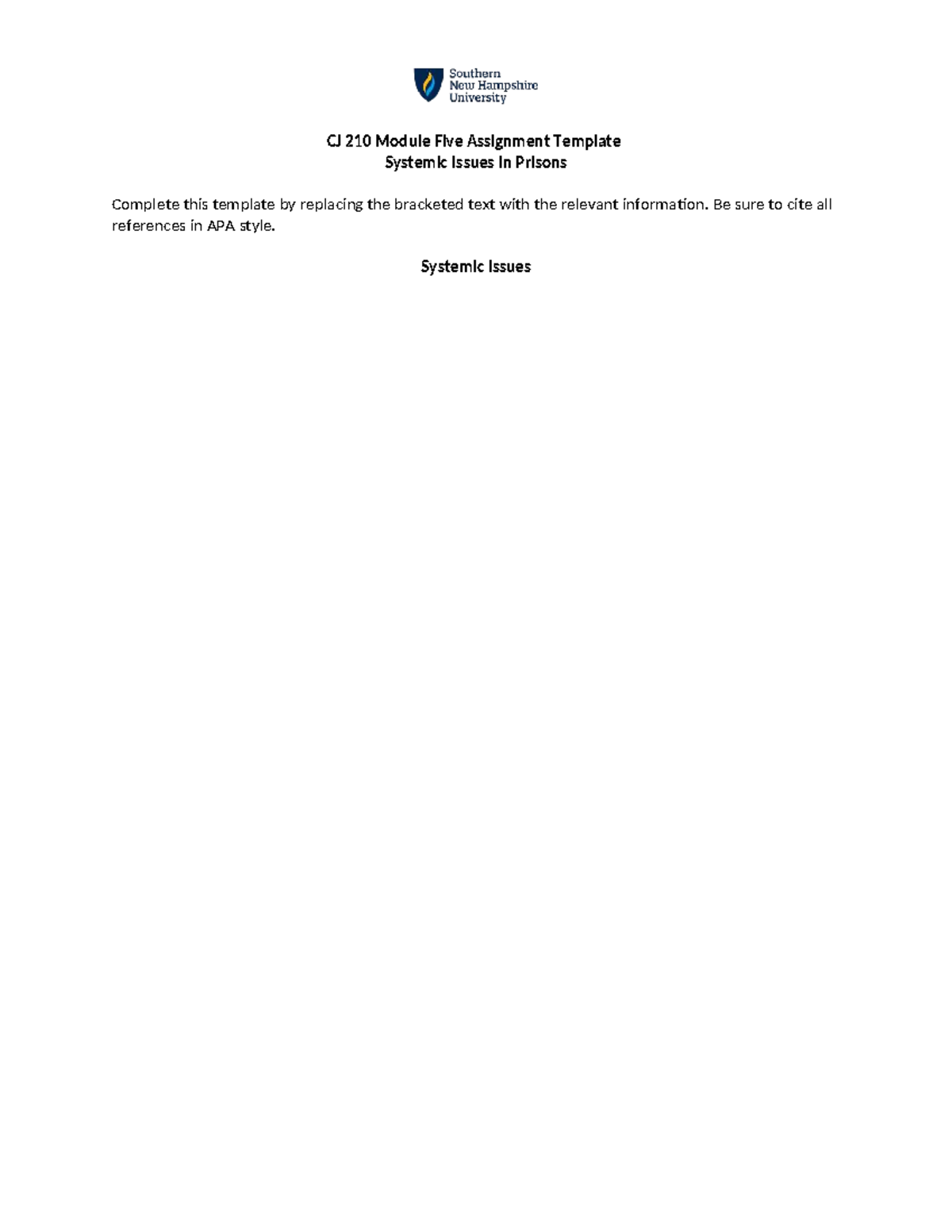 CJ 210 Module 5 Assignment: Addressing Systemic Issues in Prisons - Studocu