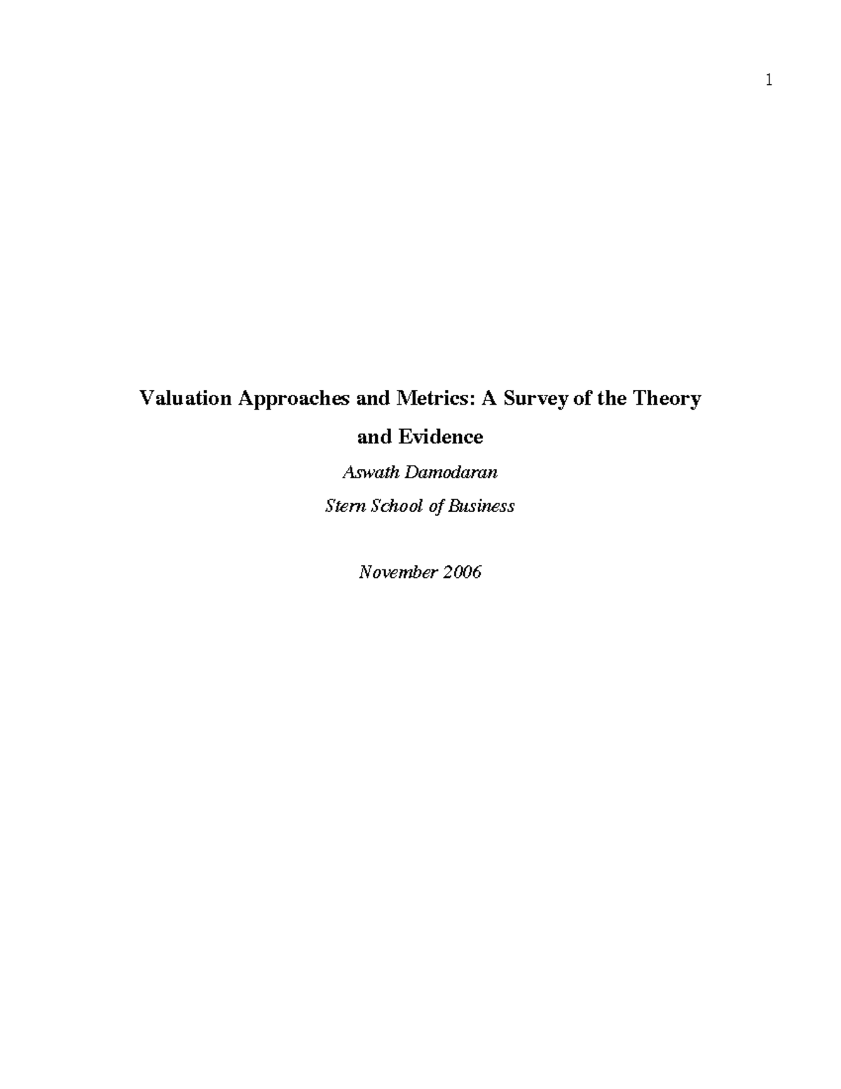 Valuation Methods: Insights from A. Damodaran's Theory and Evidence ...