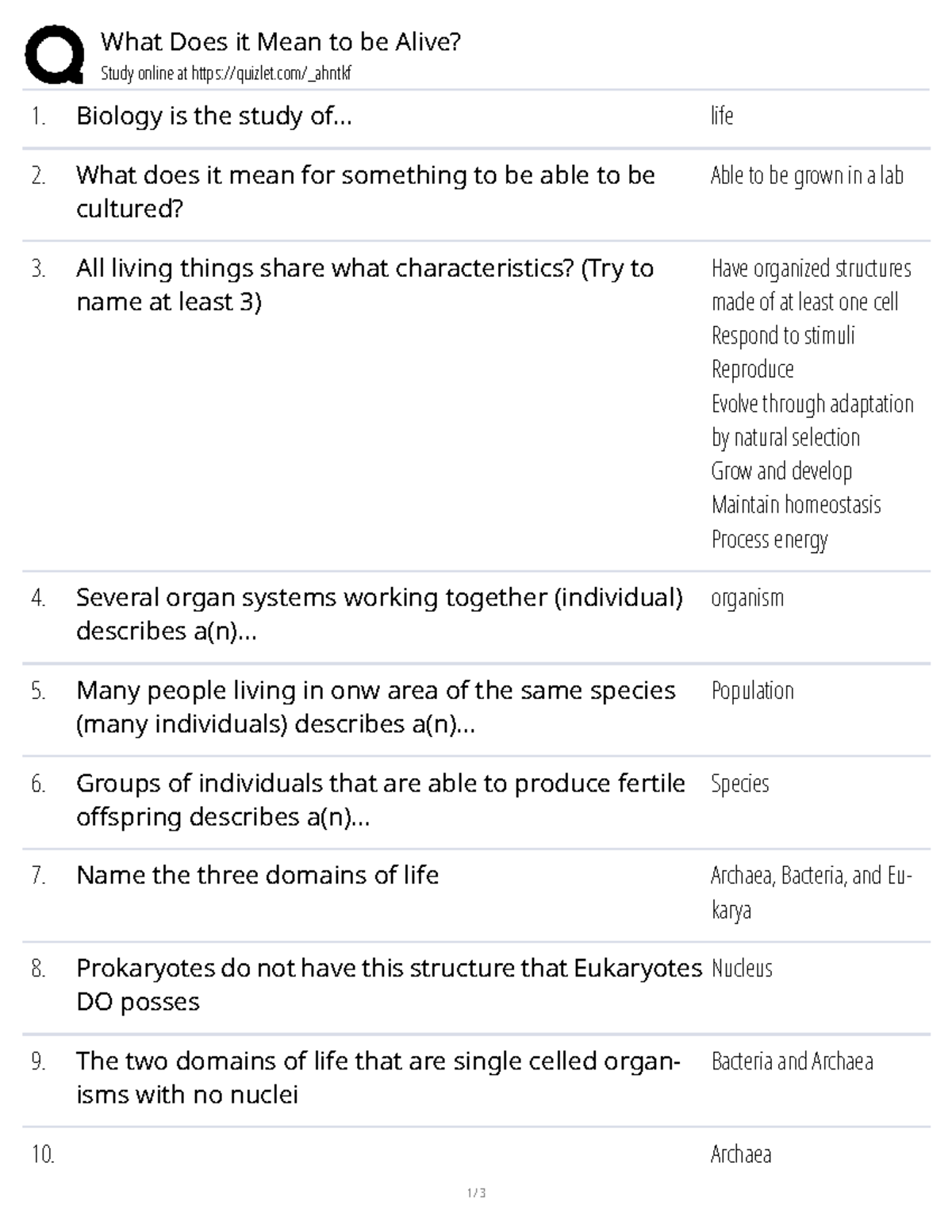 BSC 101 Quizlet: Understanding Life and Organisms - Studocu