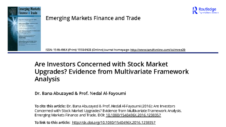 Are Investors Concerned with Stock Market Upgrades? Evidence from GCC ...