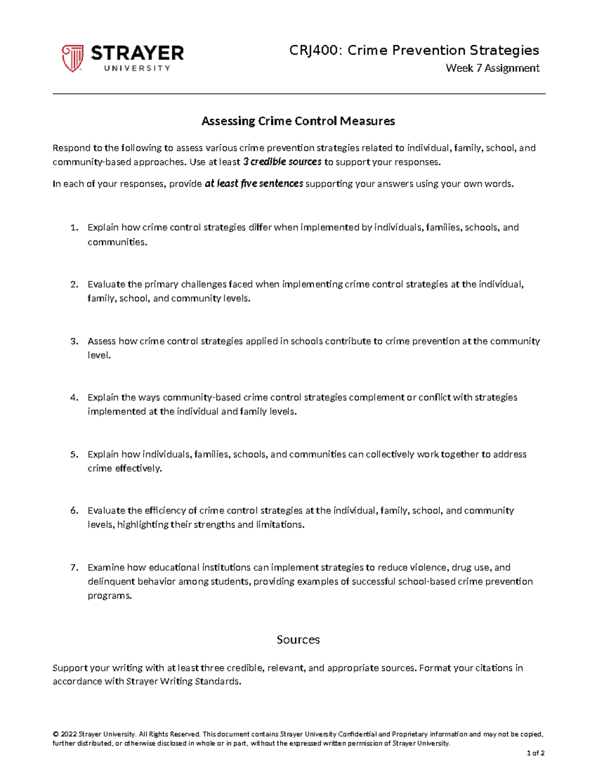 CRJ400 Week 7 Assignment - Analyzing Crime Control Strategies - Studocu