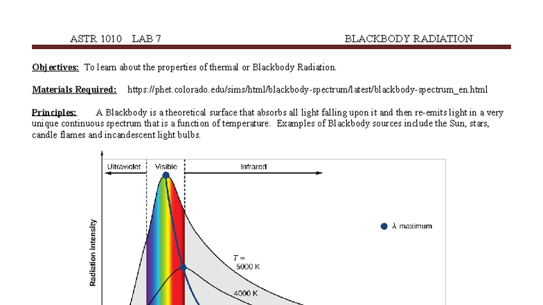 ASTR 1010 Lab 7: Understanding Blackbody Radiation Principles - Studocu