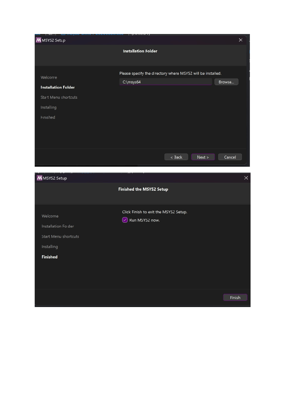 M MSYS2 Setup Guide: Installation Folder Instructions - Studocu