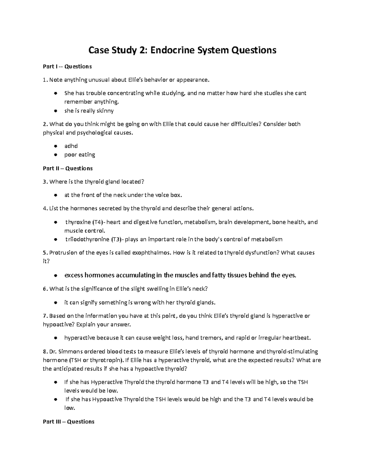 Case Study 2: Endocrine System Questions & Analysis - Lab - Studocu