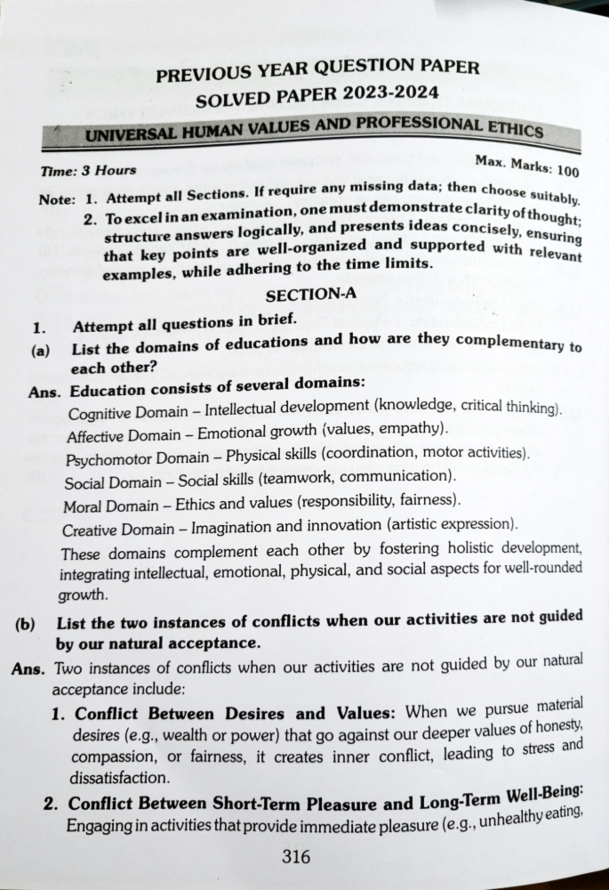 Solved Question Paper: UHV 2023 - Universal Human Values & Professional ...
