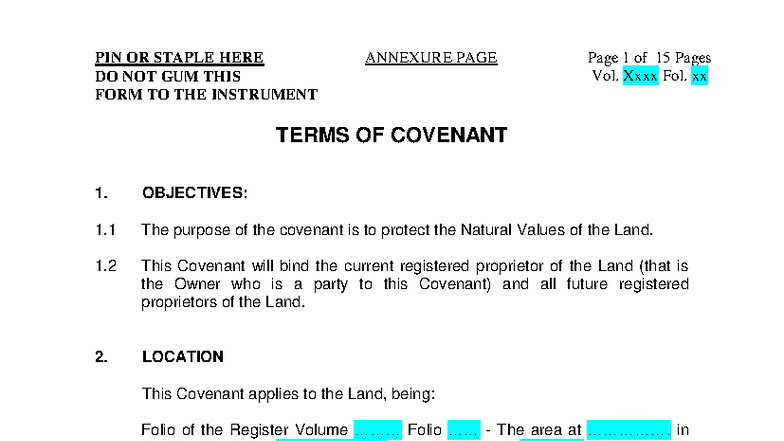 Conservation Covenant Template - Tasmania 2017 - Studocu