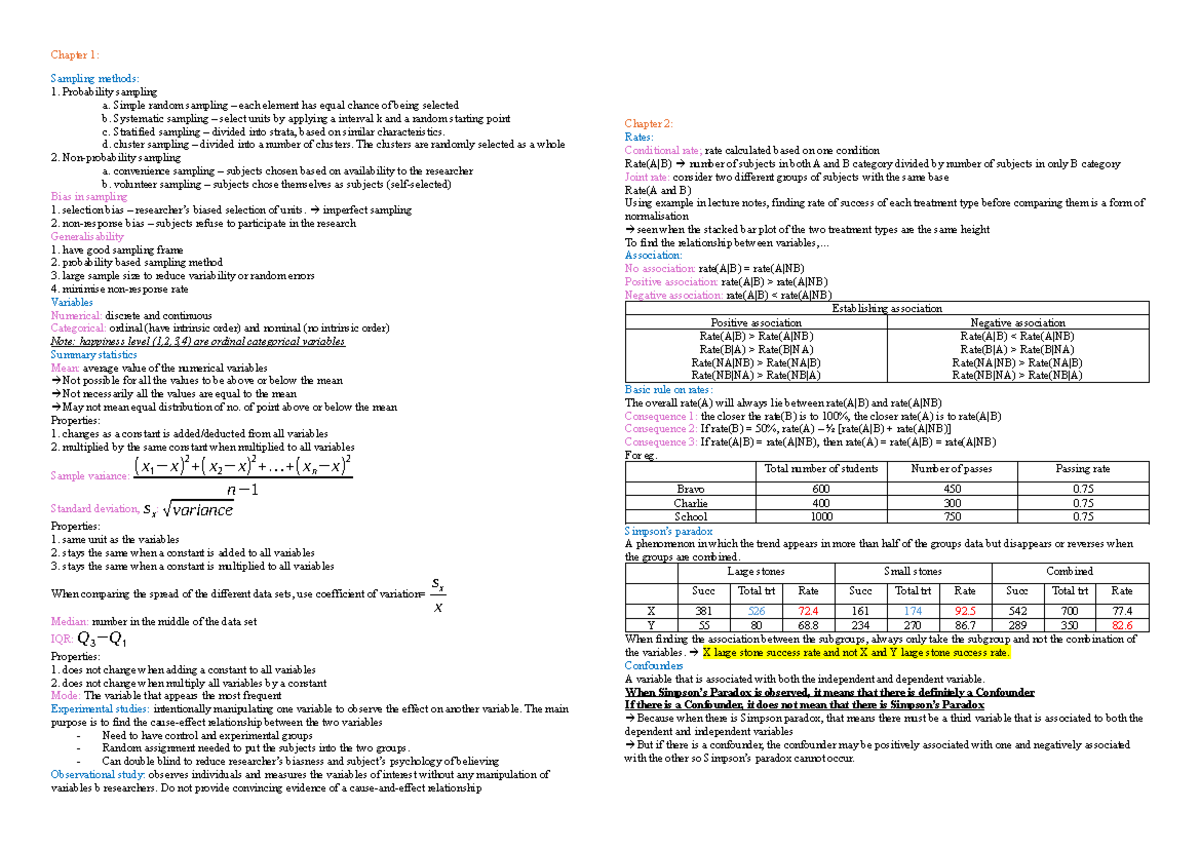 GEA 101: Comprehensive Cheatsheet on Sampling Methods and Statistics ...