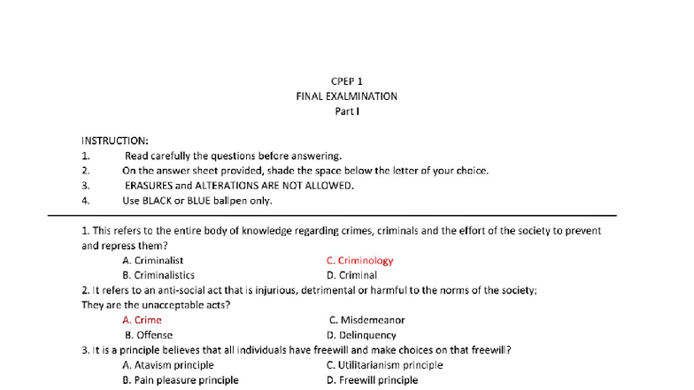 CPEP 1 FINAL EXAMINATION Part I & II Study Guide - Studocu