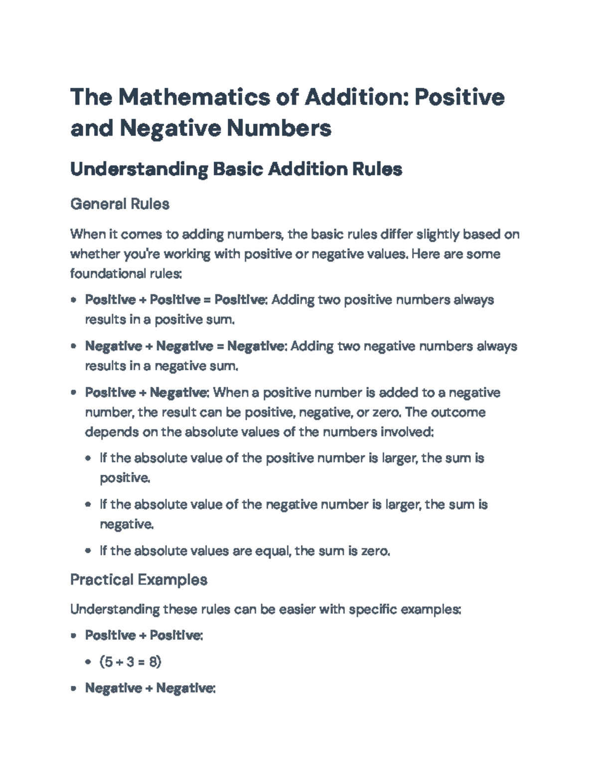 Understanding Addition of Positive and Negative Numbers: A Guide - The ...