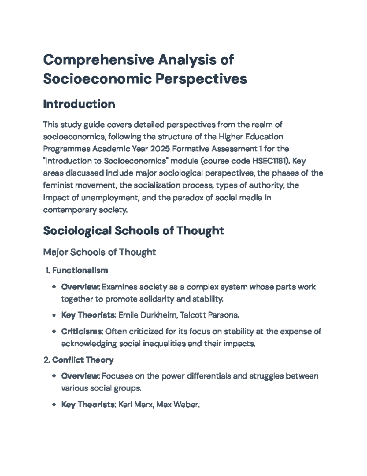 Comprehensive Study Guide for HSEC1181: Socioeconomic Perspectives ...