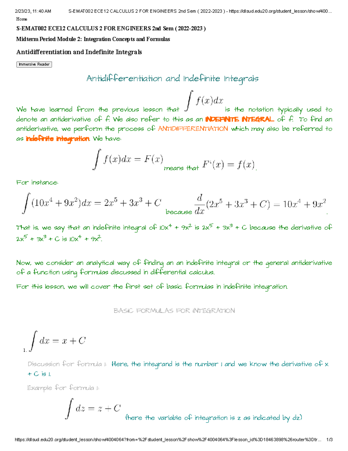 Antidifferentiation and Indefinite Integrals Calculus 2 - 2/23/23, 11 ...