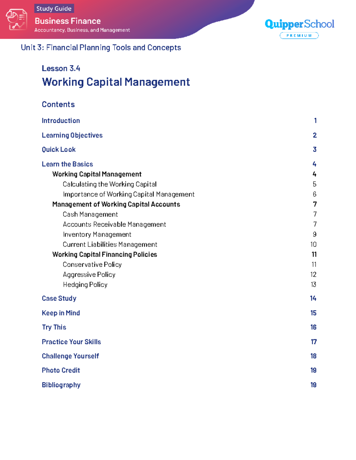 Study Guide 3 Lesson 3 - Working Capital Management Lesson 3 ...