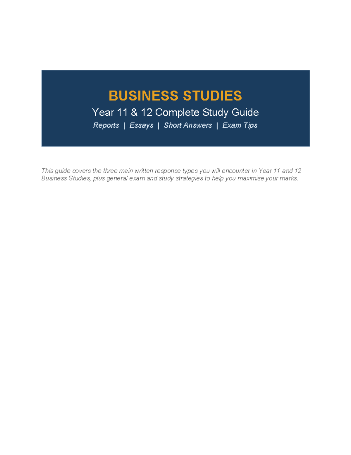 Business Studies Study Guide Yr 11-12: Reports, Essays & Exam Tips ...