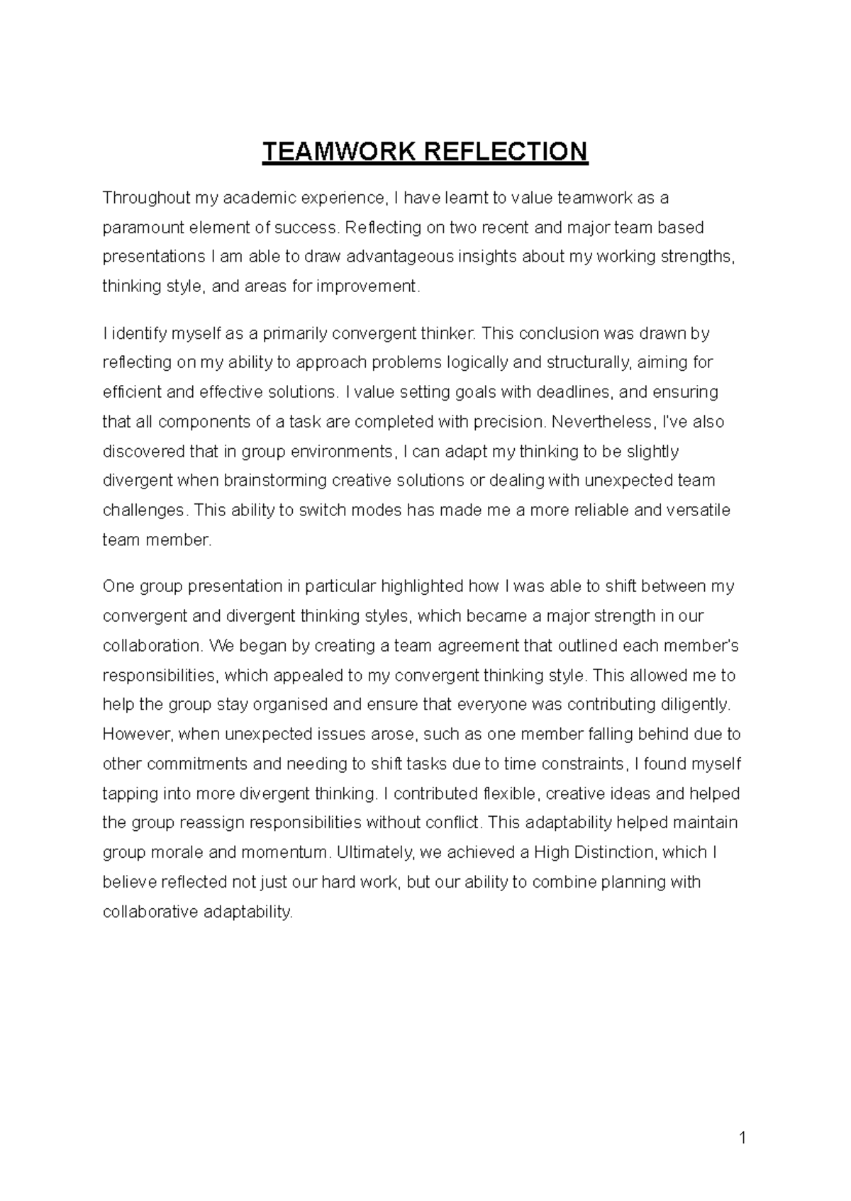 COMM1120 Assessment 1: Teamwork Reflection and Insights - Studocu