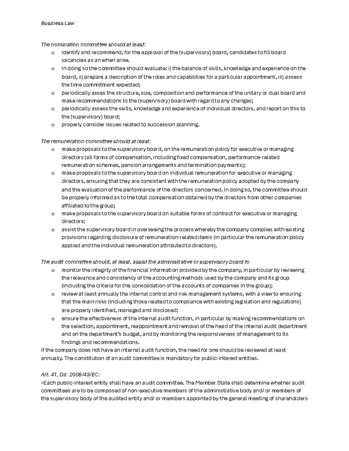 Business Law 2: Governance Committees and Executive Remuneration ...