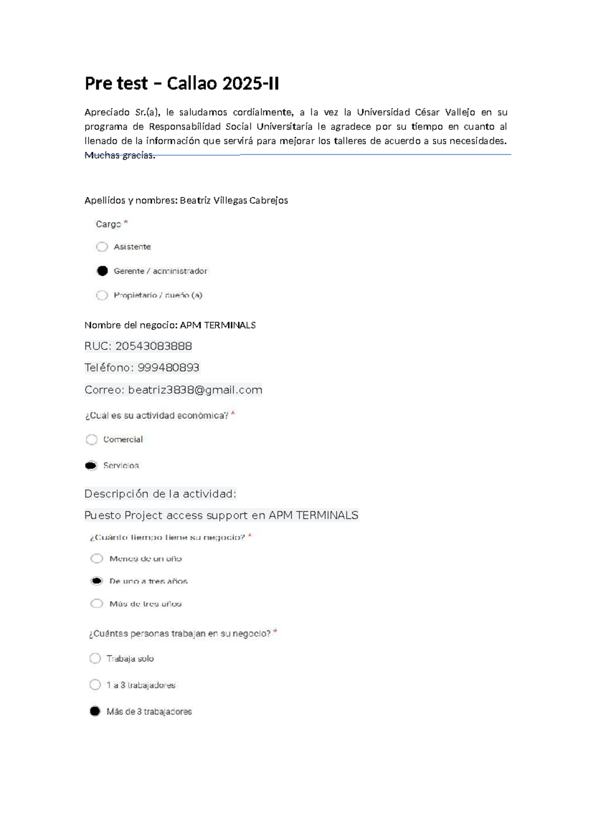 Pre Test - Evaluación de Talleres de Responsabilidad Social - Studocu