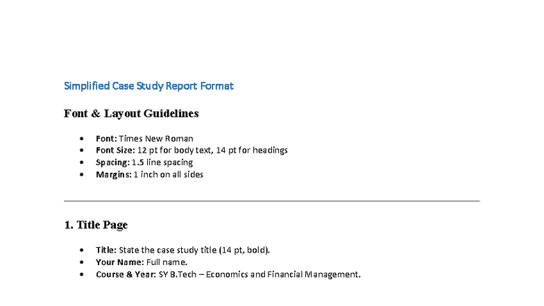EFM Case Study Report Format Guidelines and Structure - Studocu