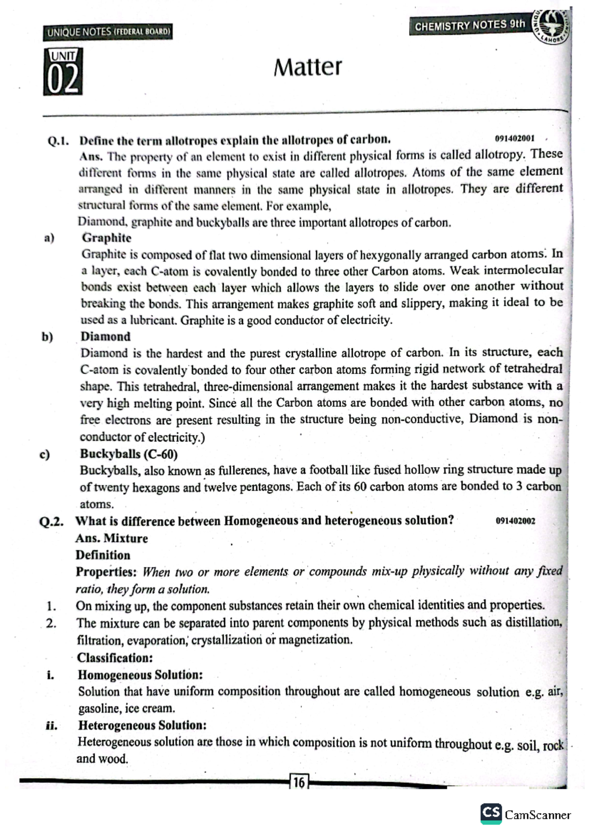 Chap 2 Chemistry 9th - Notes - CHEMISTRY NOTES 9th UNIQUE NOTES ...