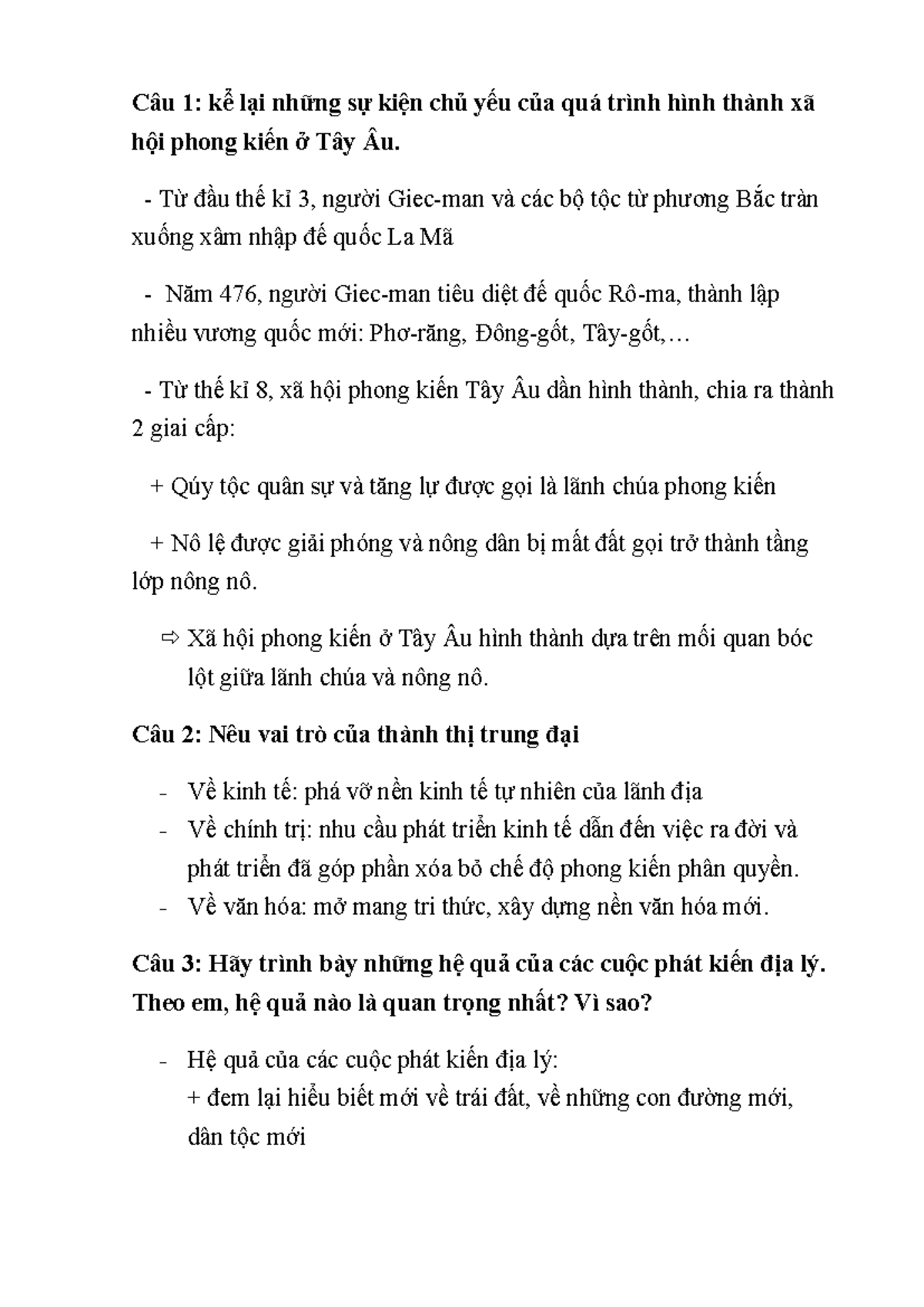 Đề cương LS - abc: Hình Thành Xã Hội Phong Kiến Tây Âu và Hệ Quả Phát ...