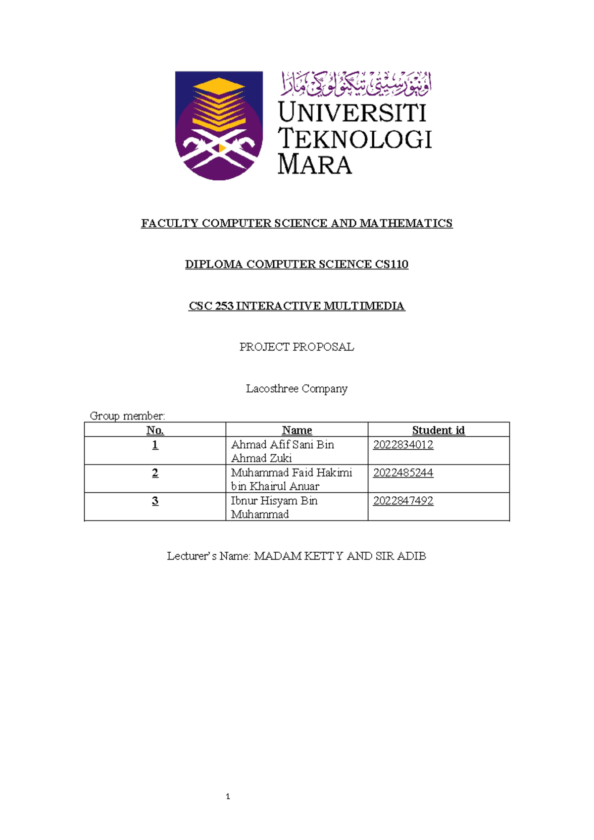 Group Project Proposal for CSC 253: Lacosthree Company Multimedia ...
