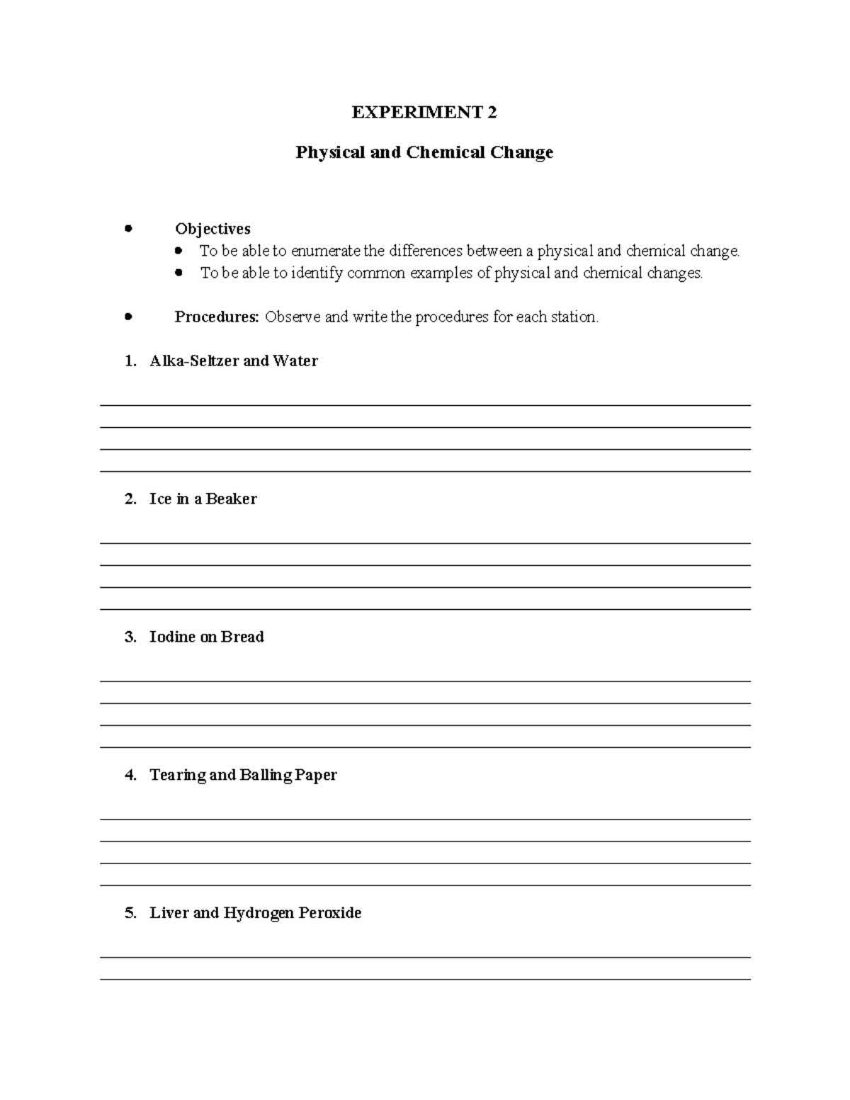 Lab Exercise #2: Exploring Physical and Chemical Changes - Studocu