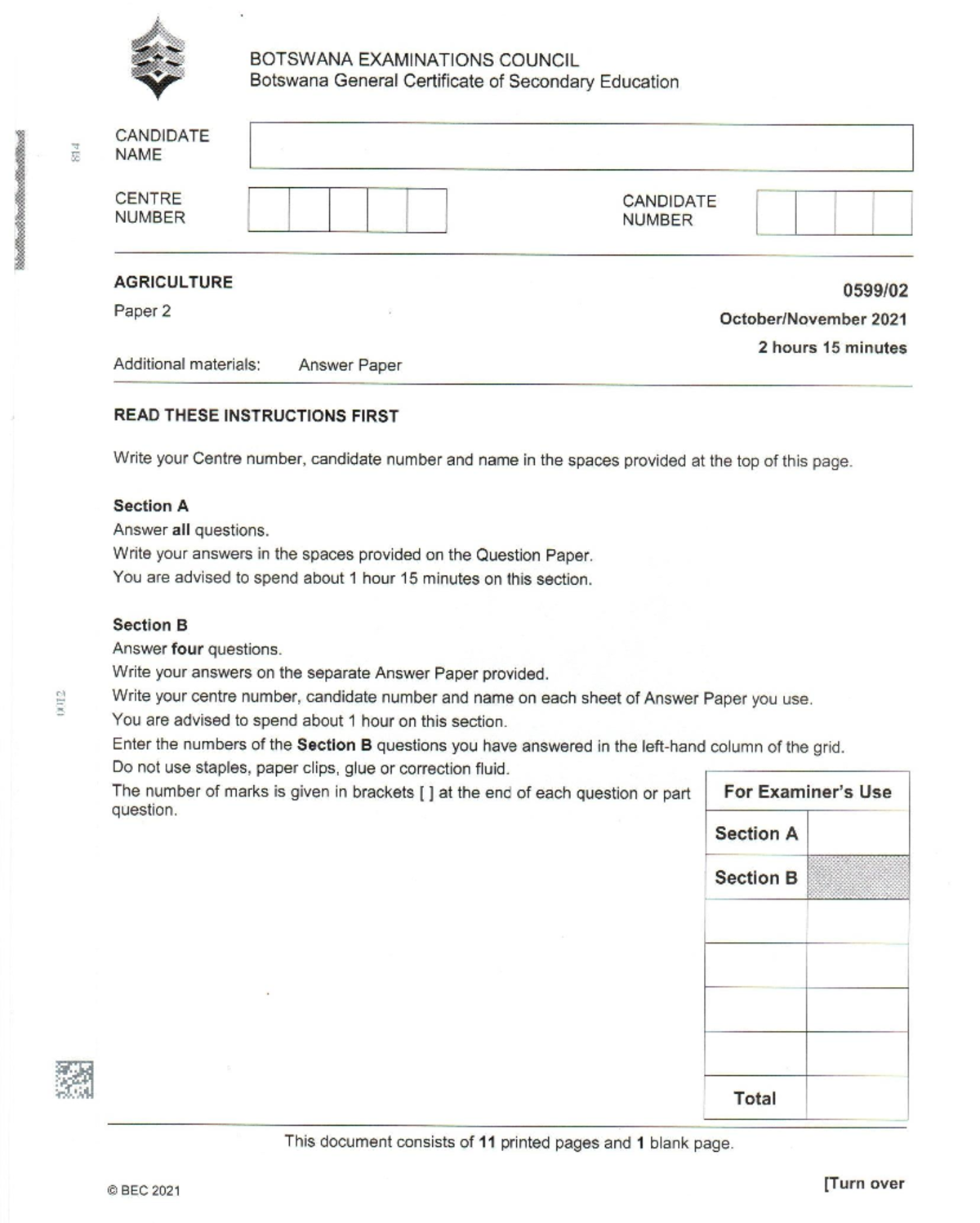 2021 BGCSE Agriculture Paper 2 Exam Questions and Guidelines - Studocu