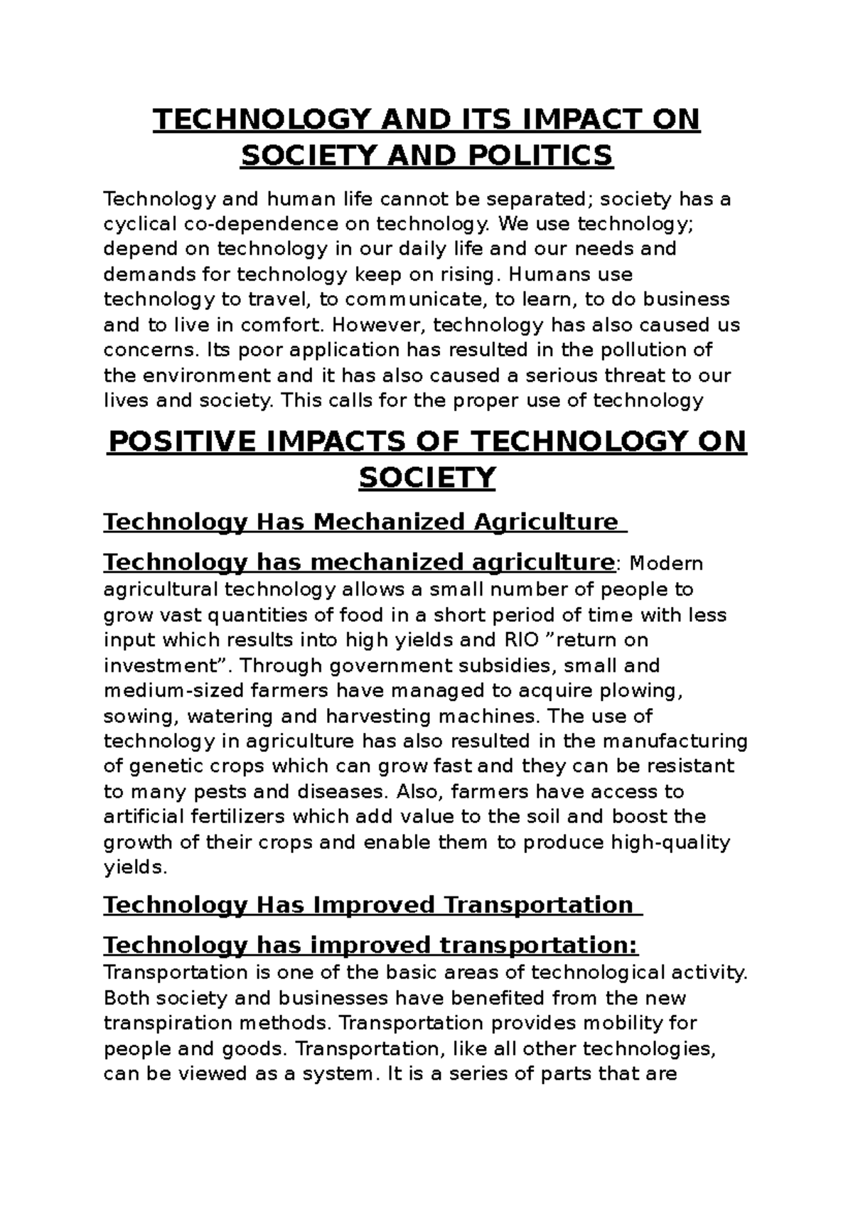 Technology AND ITS Impact ON Society AND Politics - TECHNOLOGY AND ITS ...
