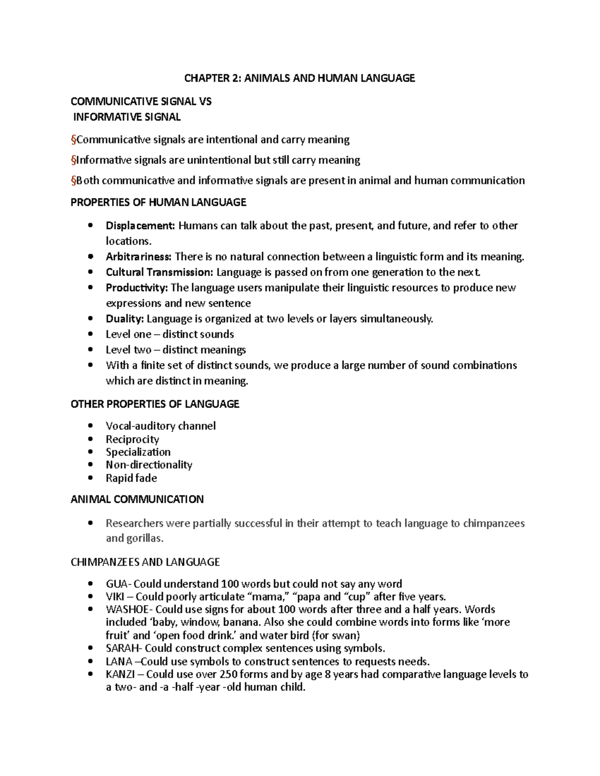 Chapter 2 Animals and Human Language - CHAPTER 2: ANIMALS AND HUMAN ...