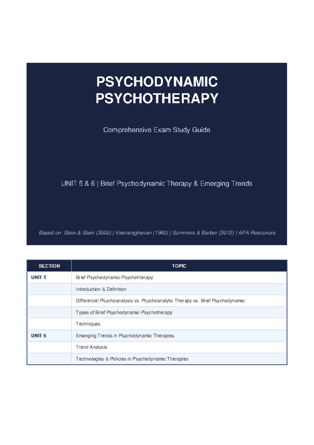 PSYCH 101 Comprehensive Exam Study Guide: Brief Psychodynamic Therapy ...