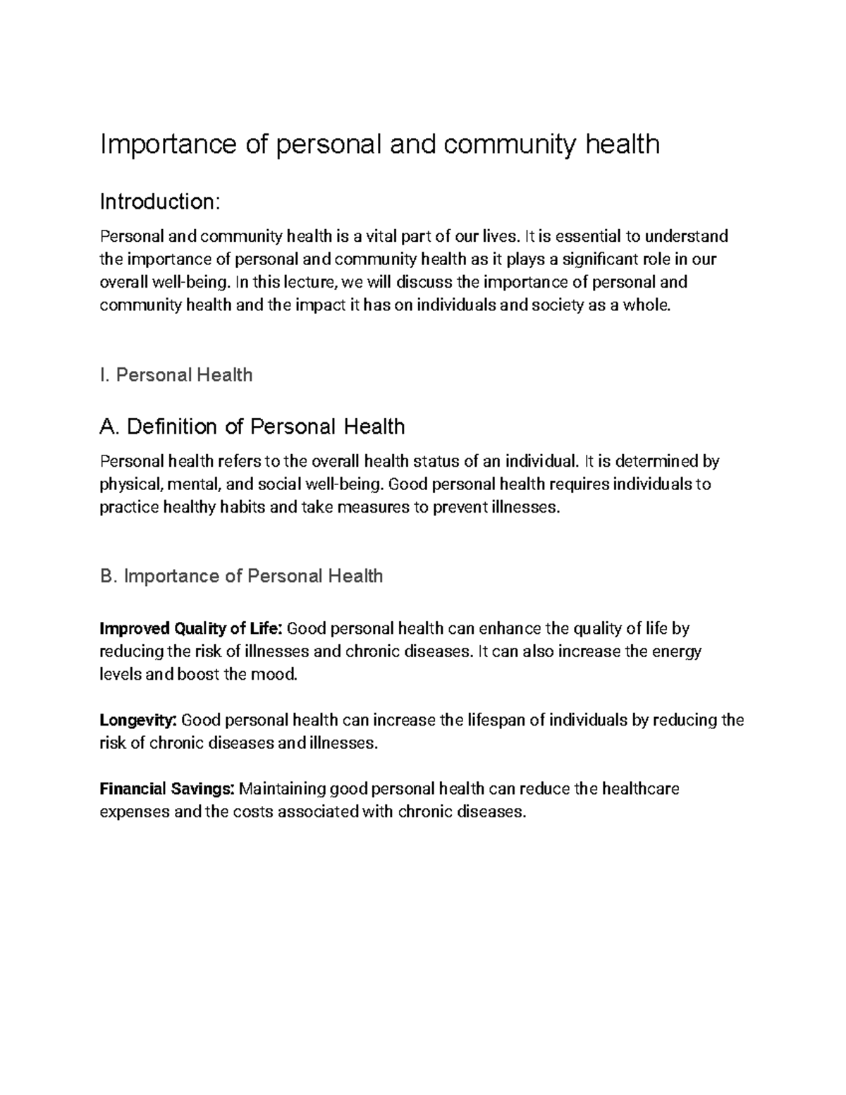 Personal and Community Health (HLE-1150) Lecture 3 - Importance of ...