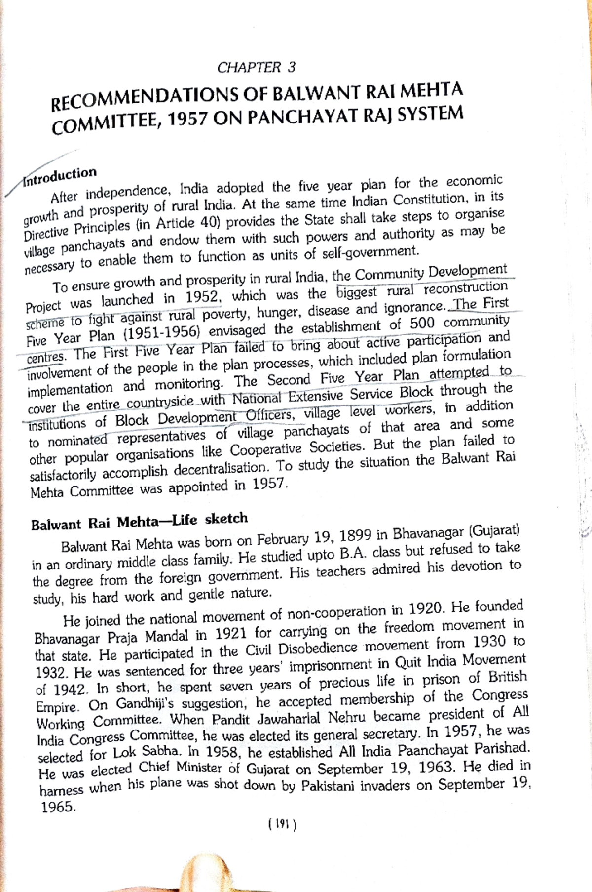 Balwant Rai Mehta Committee Recommendations - CHAPTER 3 RECOMMENDATIONS ...
