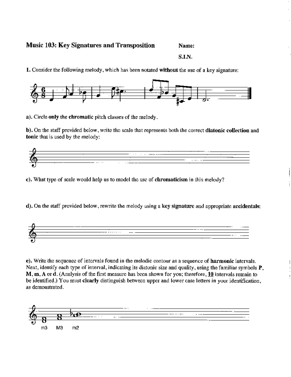 MUSC 103: Key Signatures & Transposition Assignment 5 - Studocu