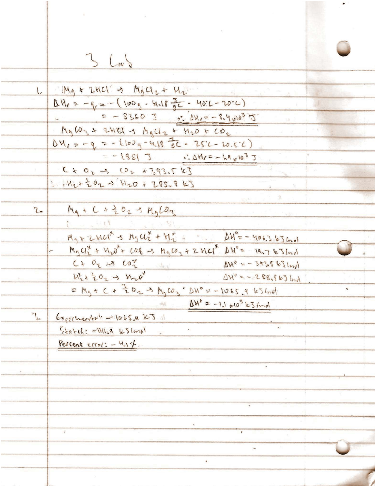 Calorimetry Lab Report - Mg and HCl Reactions Analysis - Studocu