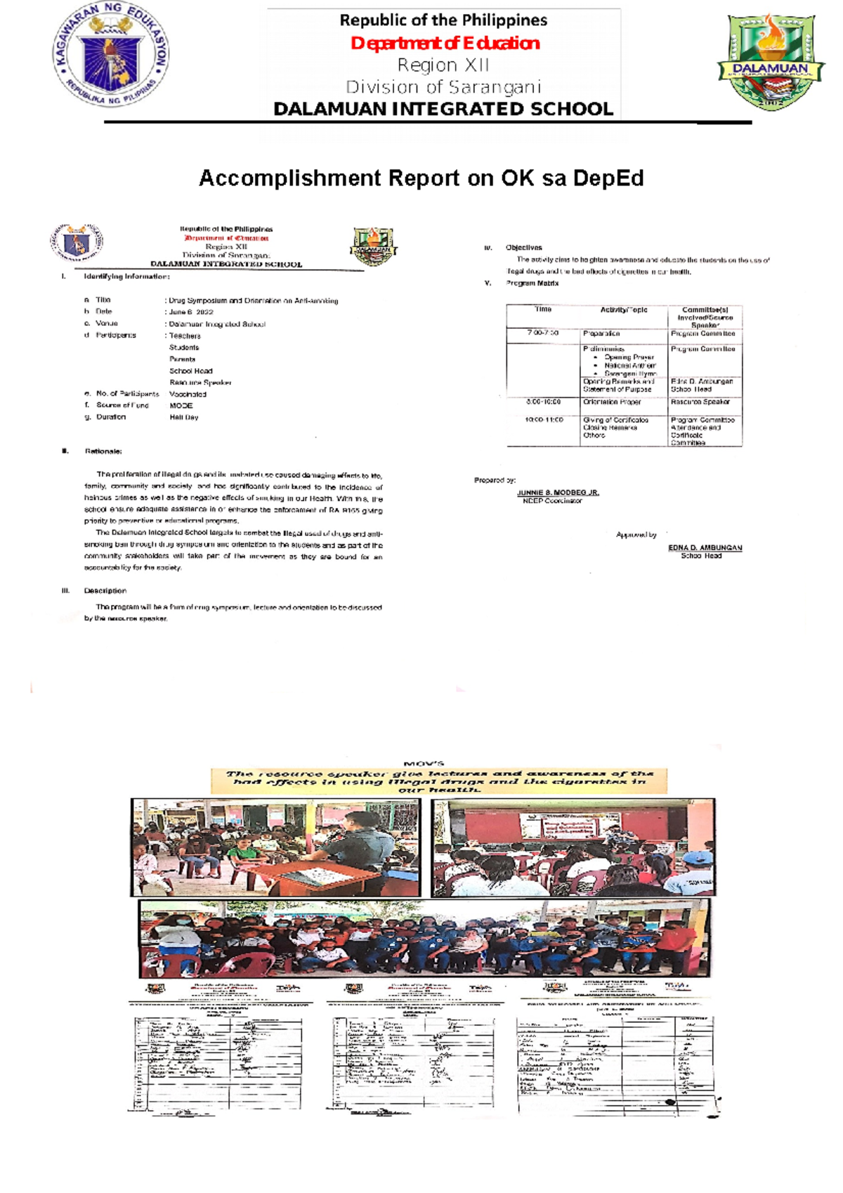 Activity Design: Drug Symposium & Anti-Smoking Orientation - Studocu