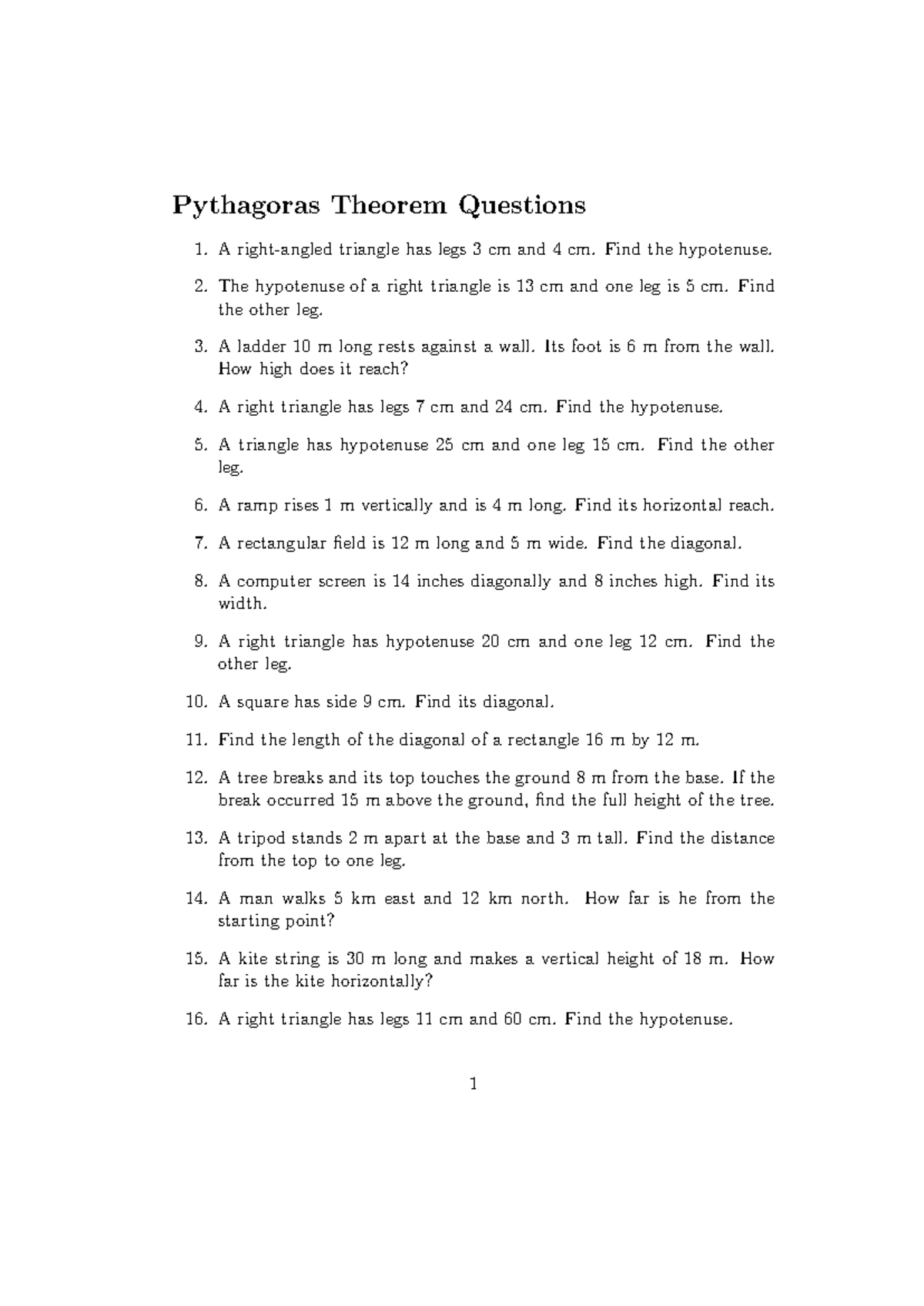 Pythagorean Theorem Practice Questions and Solutions - Studocu