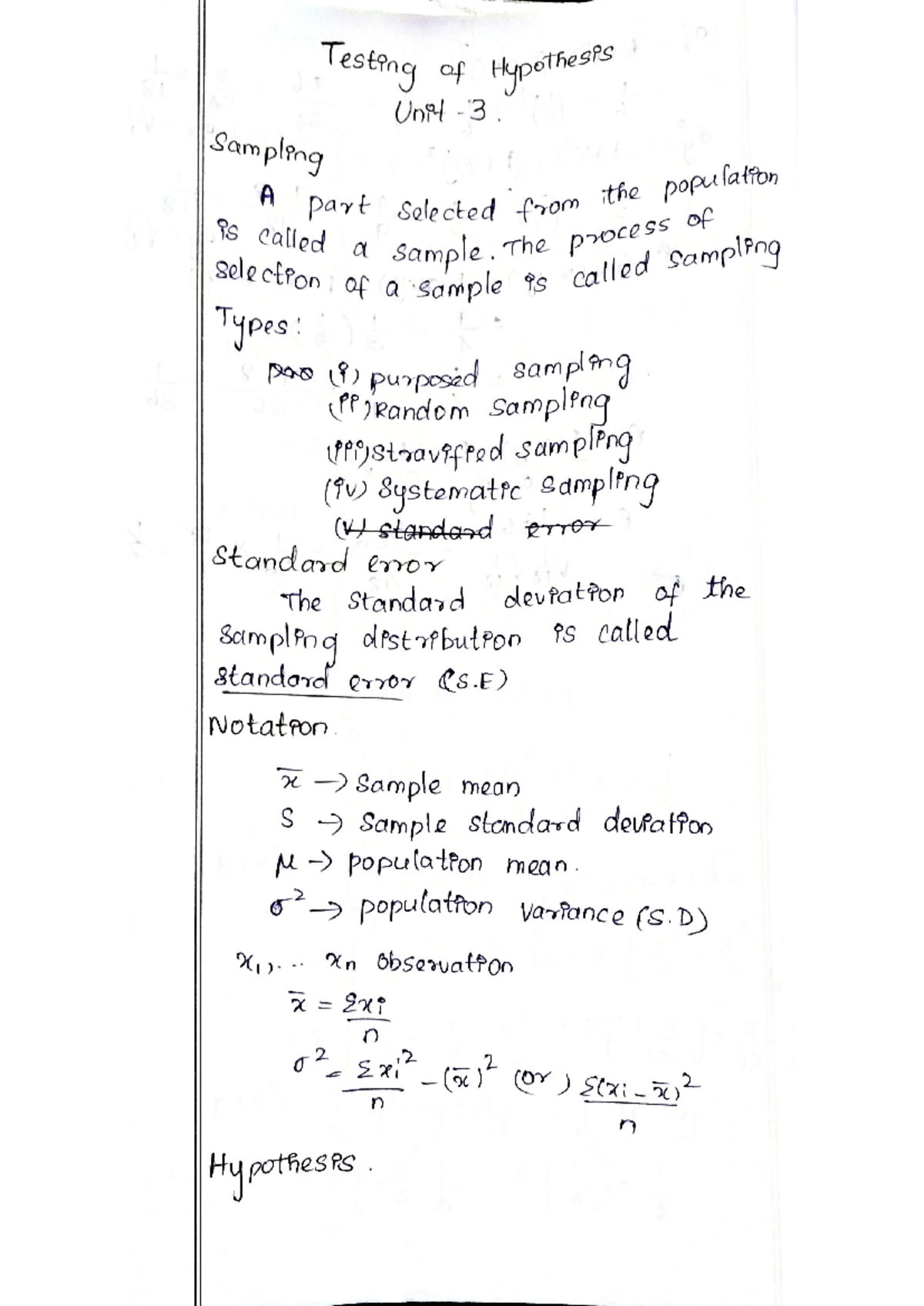 Unit 3 APS - Nothing - Testing of Hypothesis Unit 3 Sampling A part ...