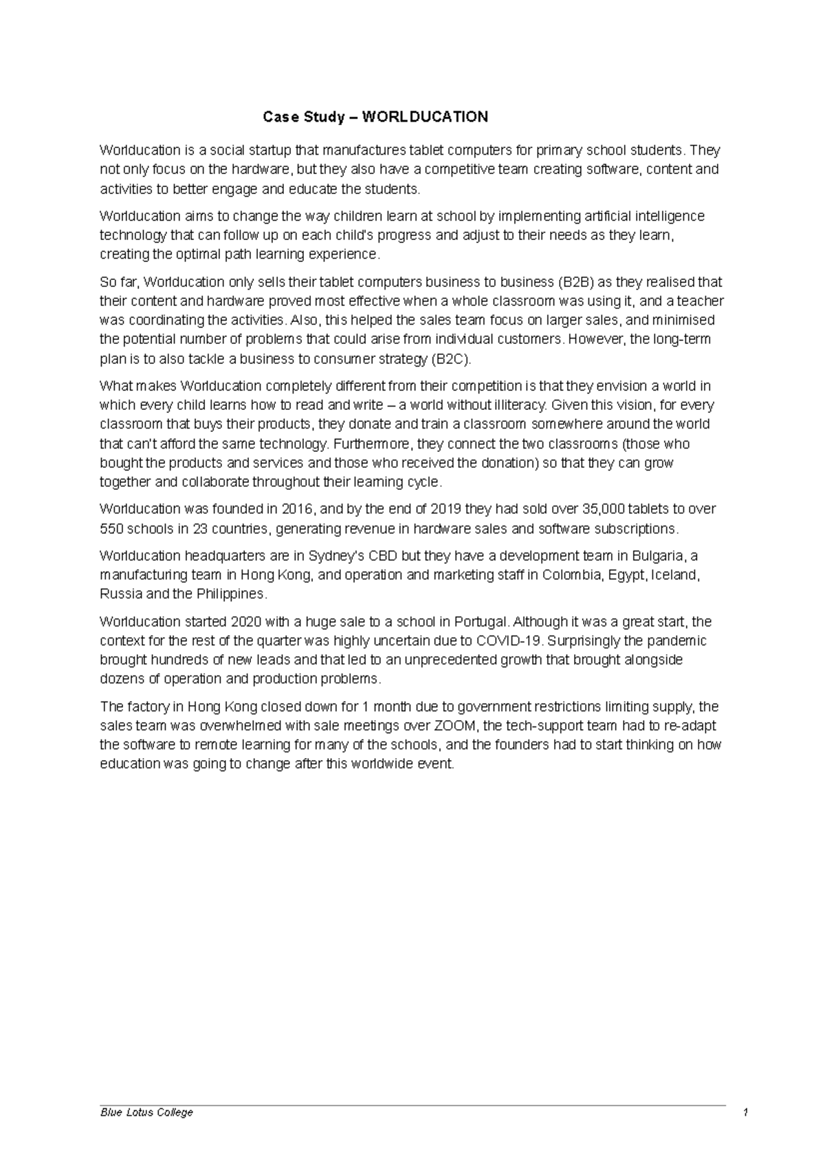 Simulation Package Bsbtwk 502 - Case Study – WORLDUCATION Worlducation ...