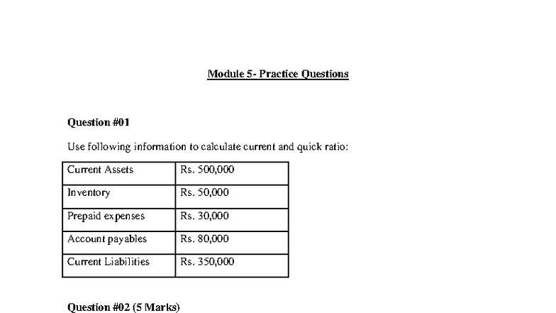 Module 5: Practice Questions on Financial Ratios and Working Capital ...