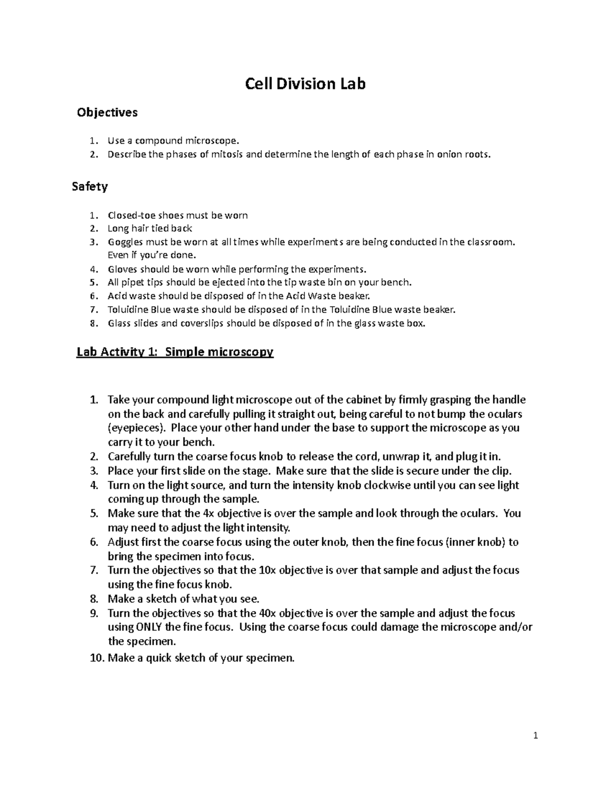 Cell Division Lab Notes - BIO 101 with Dr. Samantha Fletcher - Studocu