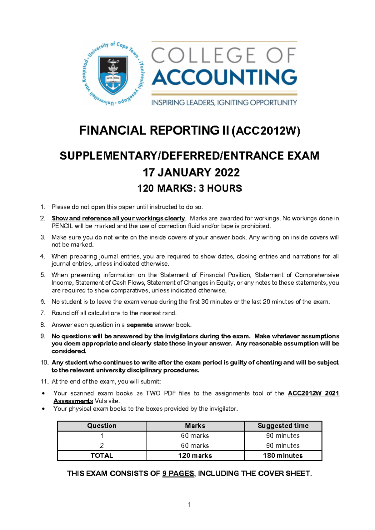 ACC2012 W+SUPP DE EWA+Exam+paper - FINANCIAL REPORTING II (ACC2012W ...