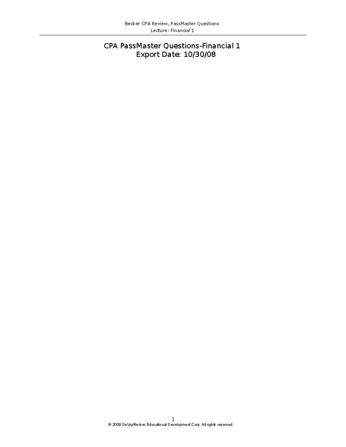 CPA Financial Exam Master: Becker Questions & Concepts Overview - Studocu